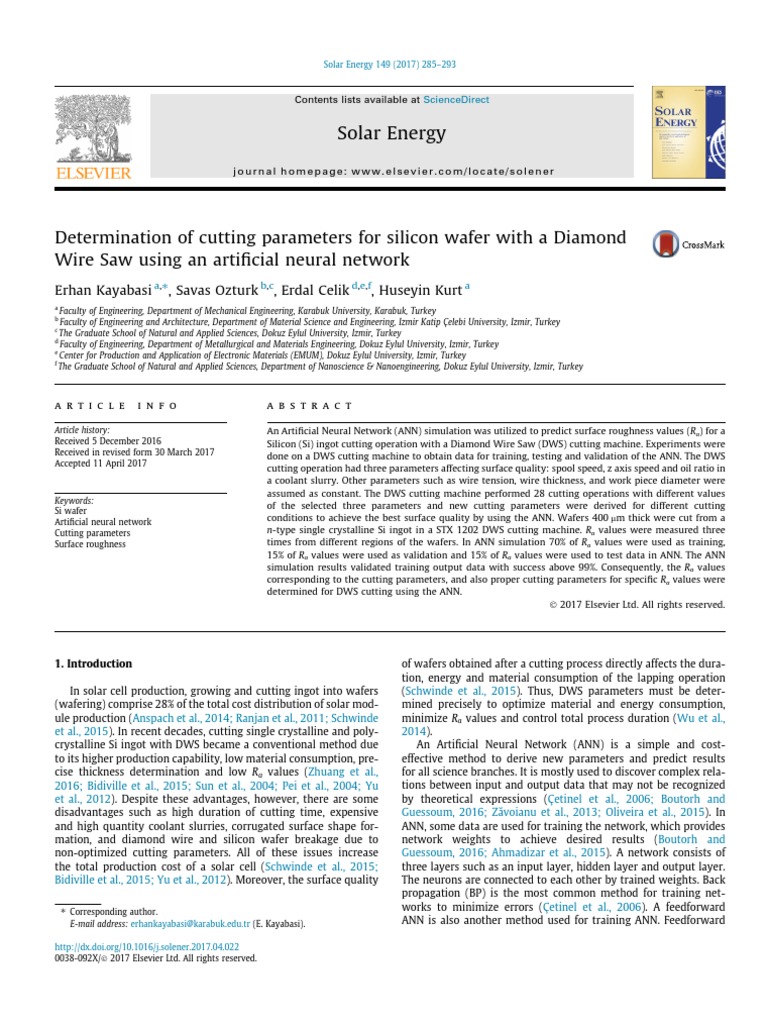 Optimizing Cutting Parameters for Si Wafers | PDF | Science ...