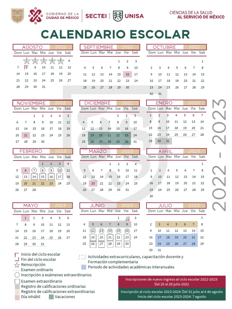 Calendario Ciclo Escolar Unisa 2022 2023 | PDF