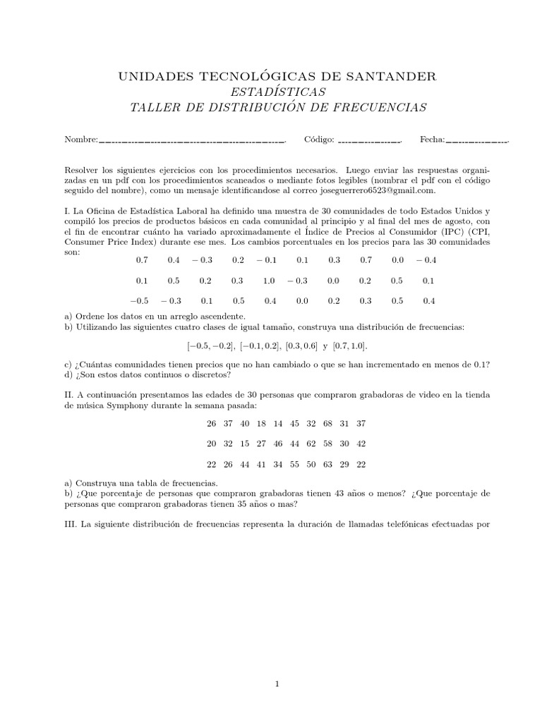 Taller de Estad Stica 1 | PDF