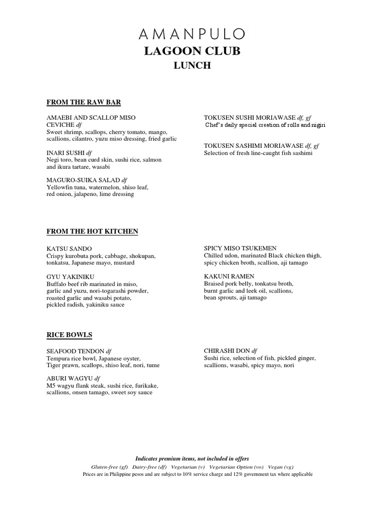Amanpulo Nama Lagoon Club Menu 2022 | PDF | Sushi | Sauce