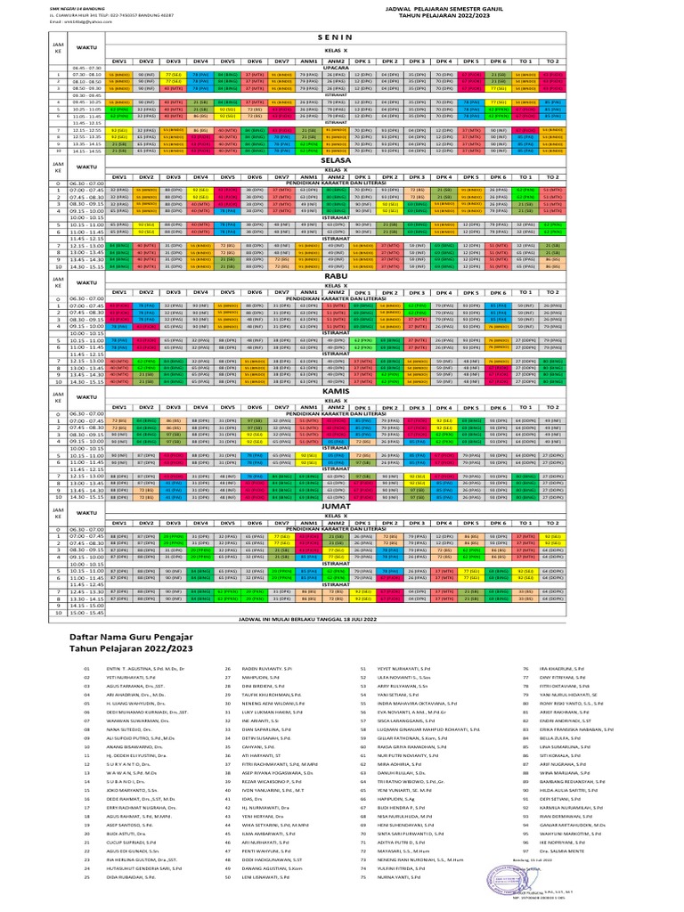 Jadwal Pelajaran SMK 14 Bandung 2022/2023 | PDF | Technology & Engineering