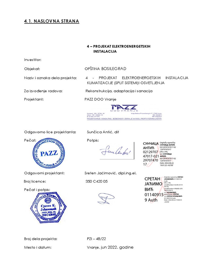 Elektroprojekat Zgrada Opstine Za Portal | PDF