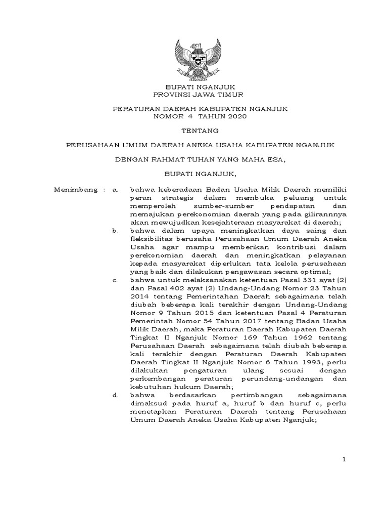 Perda Nomor 4 Tahun 2020 Tentang Pdau | PDF