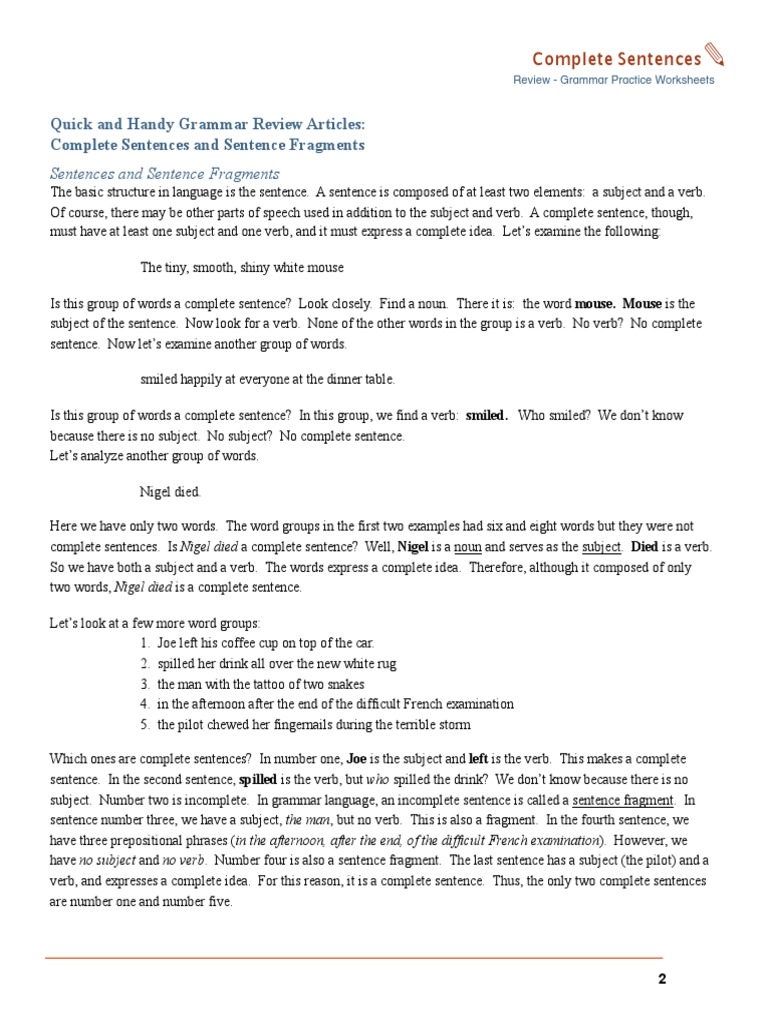 Complete and Incomplete Sentences With Key | PDF | Subject (Grammar ...