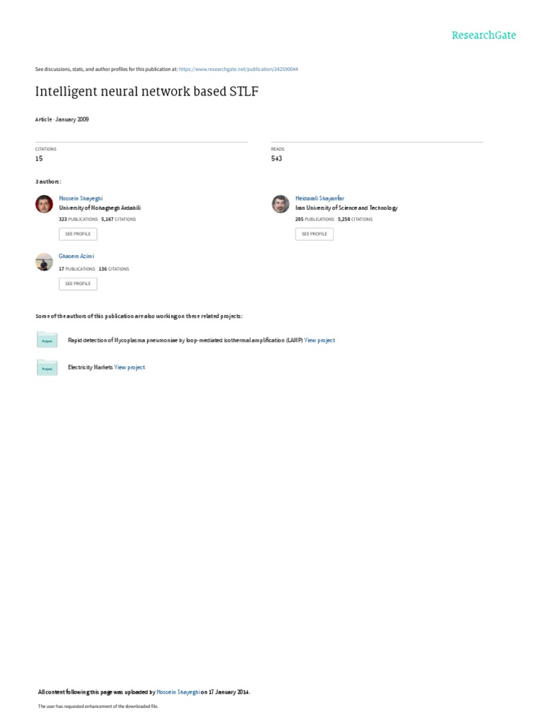 Intelligent Neural Network Based Stlf January 2009 Pdf Artificial