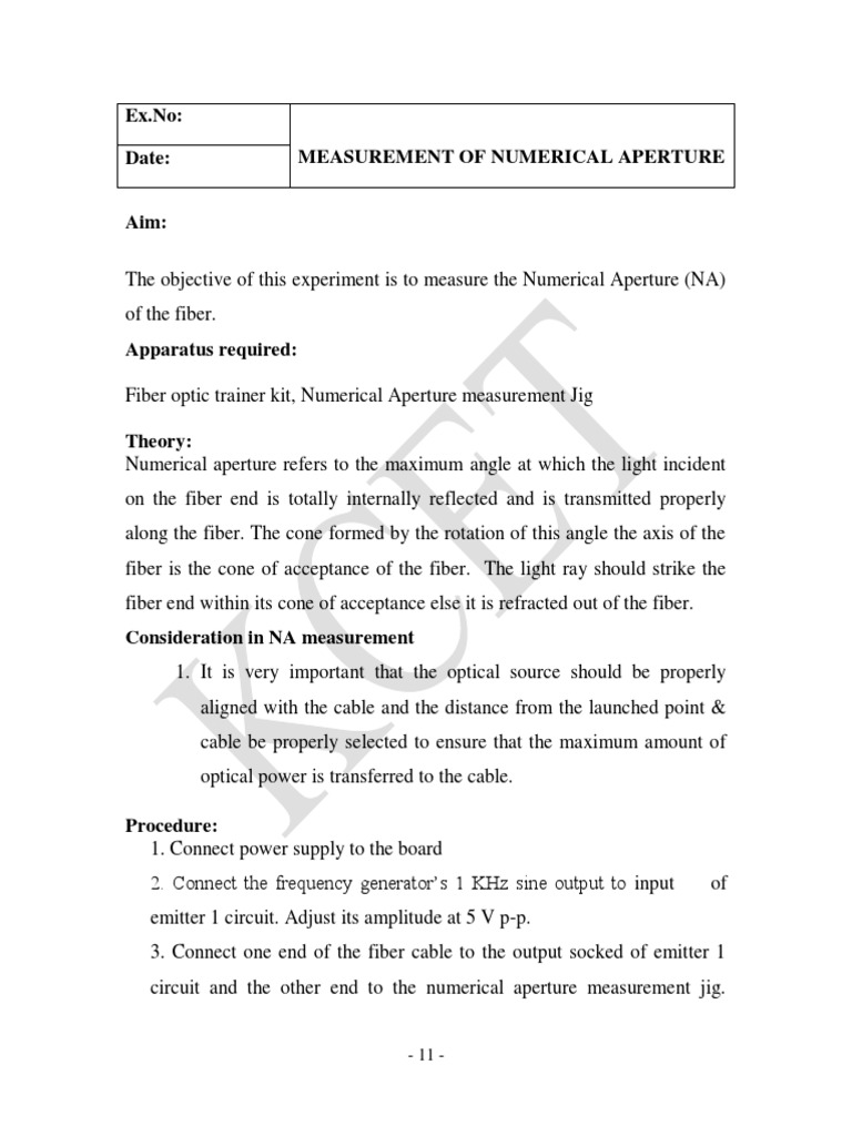 Measurement of Numerical Aperture | PDF | Optical Fiber | Optics