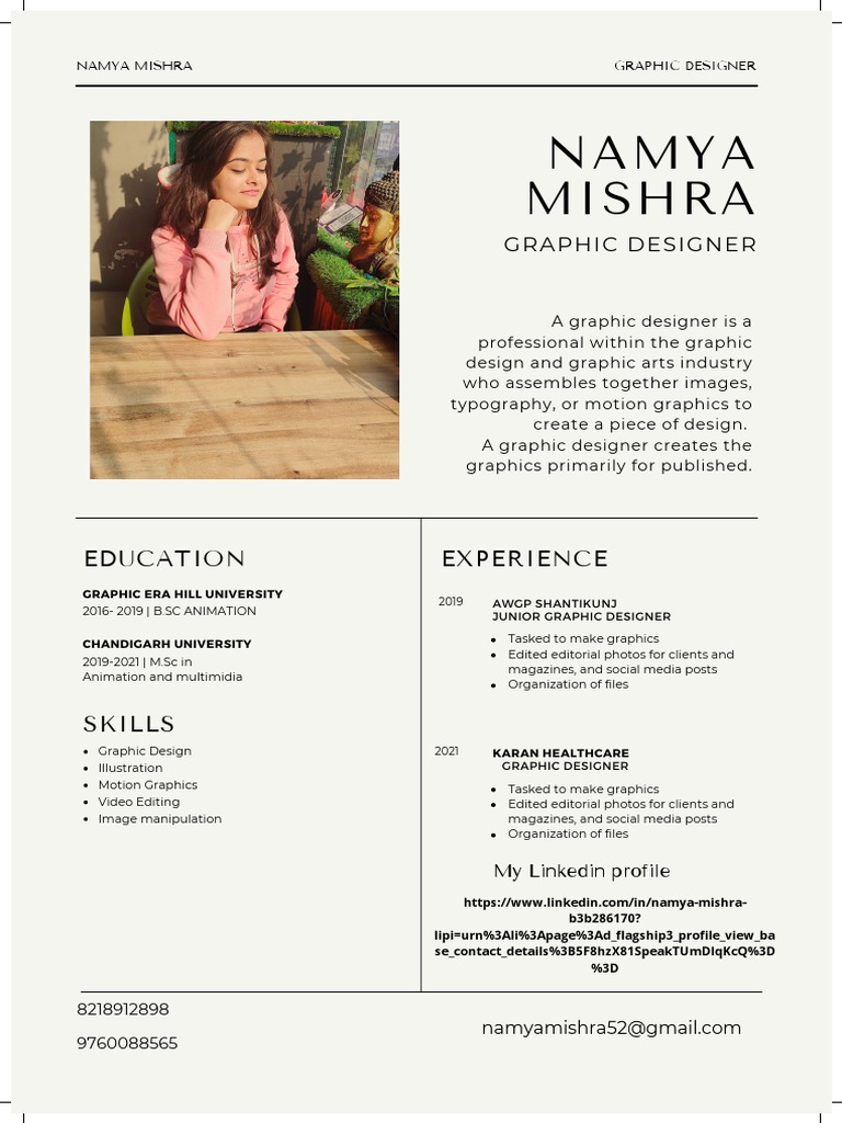 Namya Mishra: Experience Education | PDF