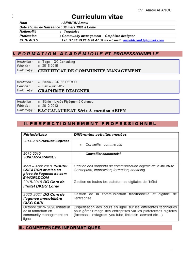 CV Afanou | PDF | Informatique
