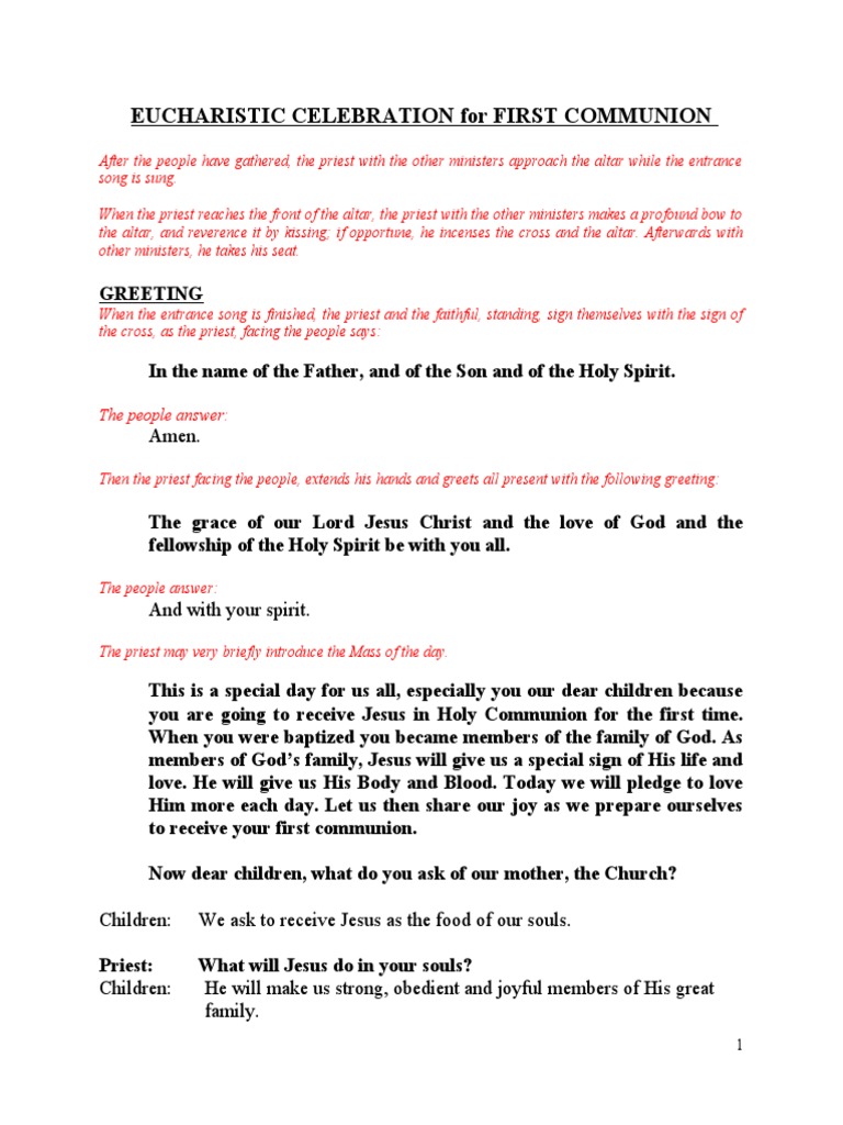 Liturgy For First Communion English | PDF | Eucharist | Lord's Prayer