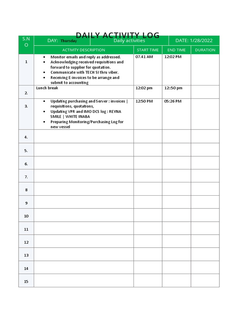 JAN 28 - Daily - Activity - Log | PDF | Law | Technology & Engineering