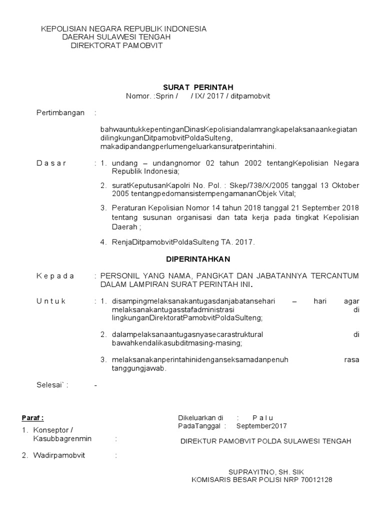 Surat Perintah Ditpamobvit 2017 | PDF