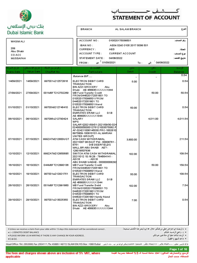Account Statement | PDF | Debit Card | Transaction Account