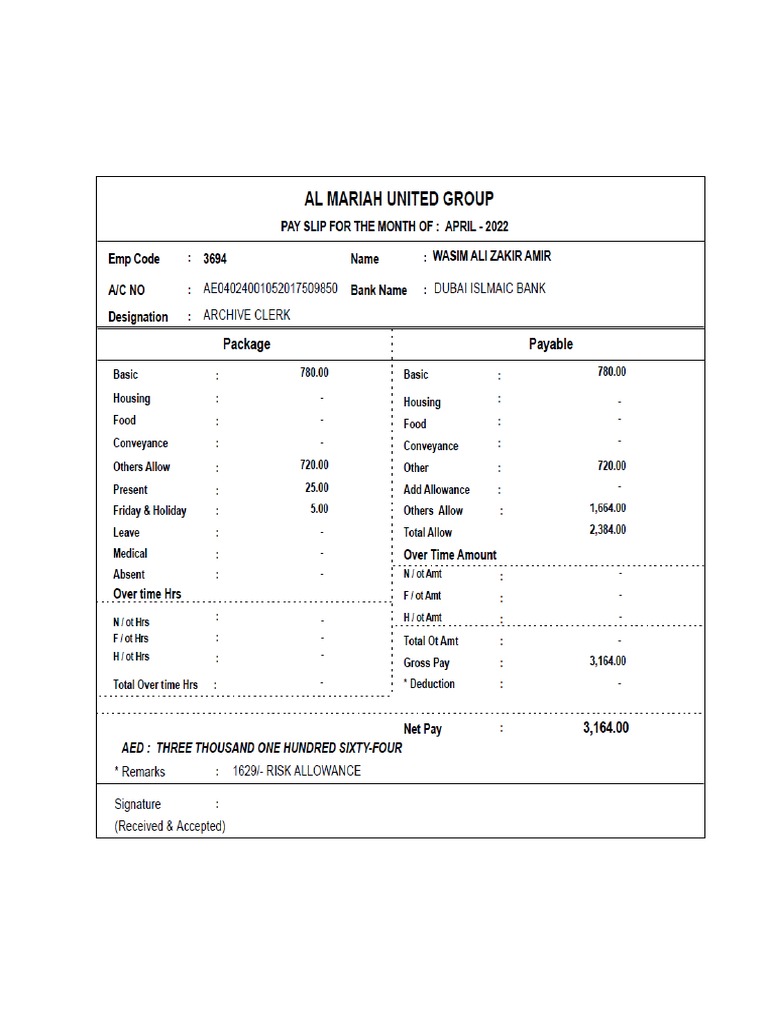 Wasim Salary Slip | PDF