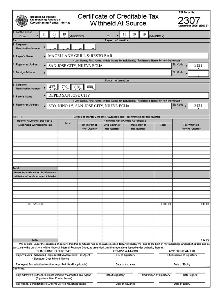Bir 2307 Form | PDF | Payments | Taxpayer