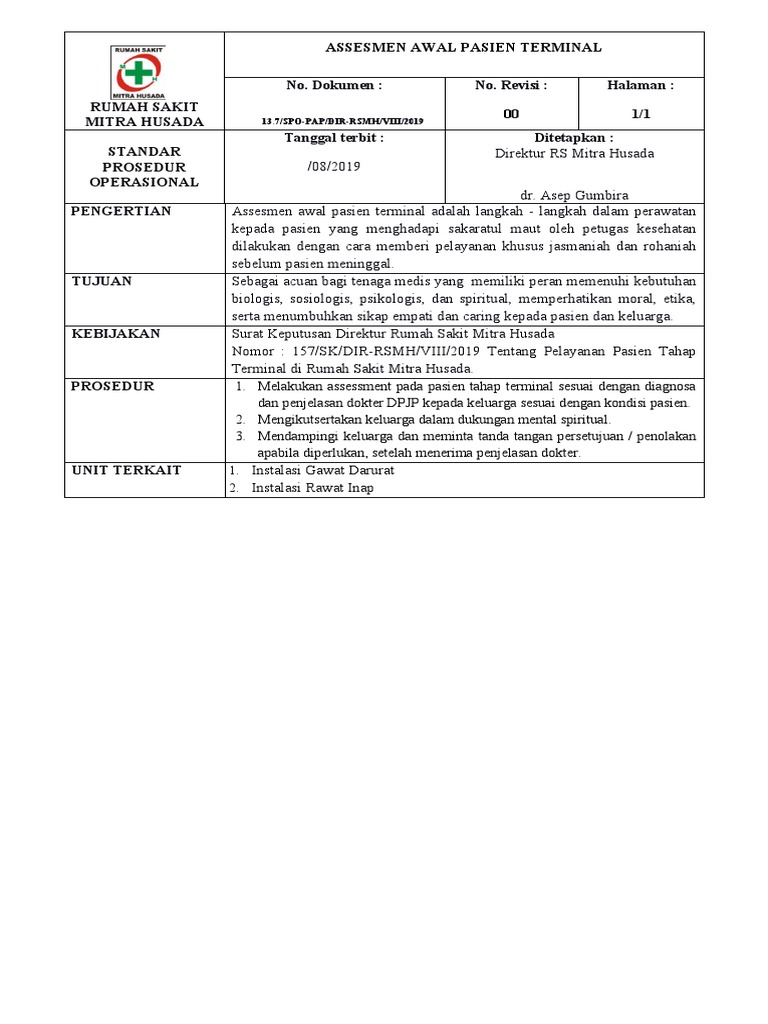 Ep 1 Spo Assesmen Awal Pasien Terminal | PDF | Pengembangan Diri
