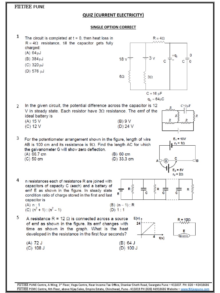 Current Electricity QUIZ TEST - 1 | PDF | Public Finance | Economies