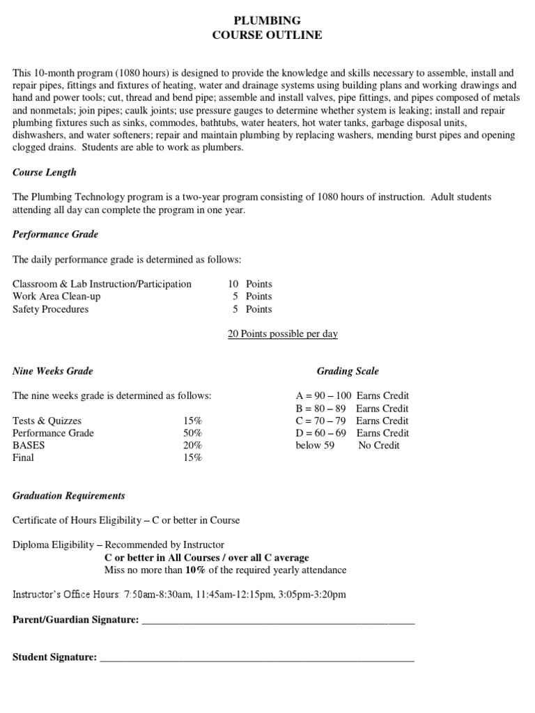 Plumbing Course Syllabus Overview | PDF | Plumbing | Domestic Implements