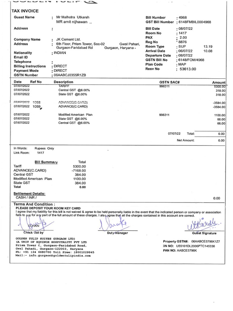 Hotel Bill | PDF