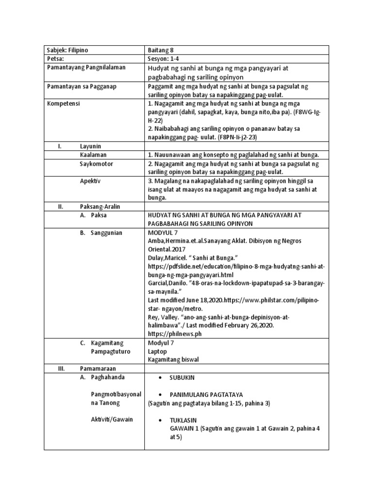 Filipino8 Q1 Week7 | PDF