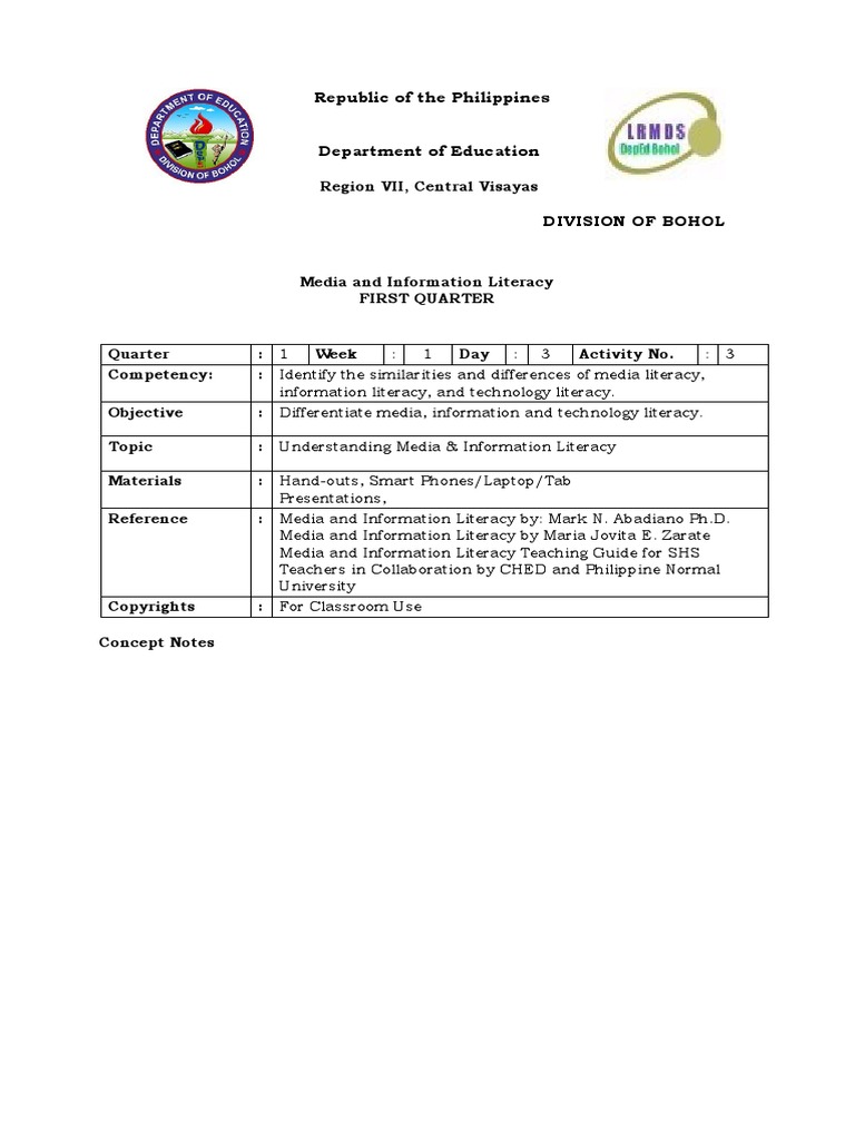 SHS - Media Information Literacy - Q1 - Wk1 - Day3 | PDF | Media ... SHS - Media Information Literacy - Q1 - Wk1 - Day3 | PDF | Media ...