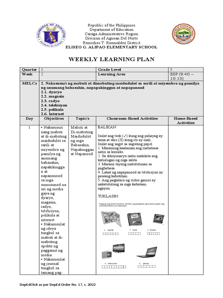 Weekly Learning Plan | PDF