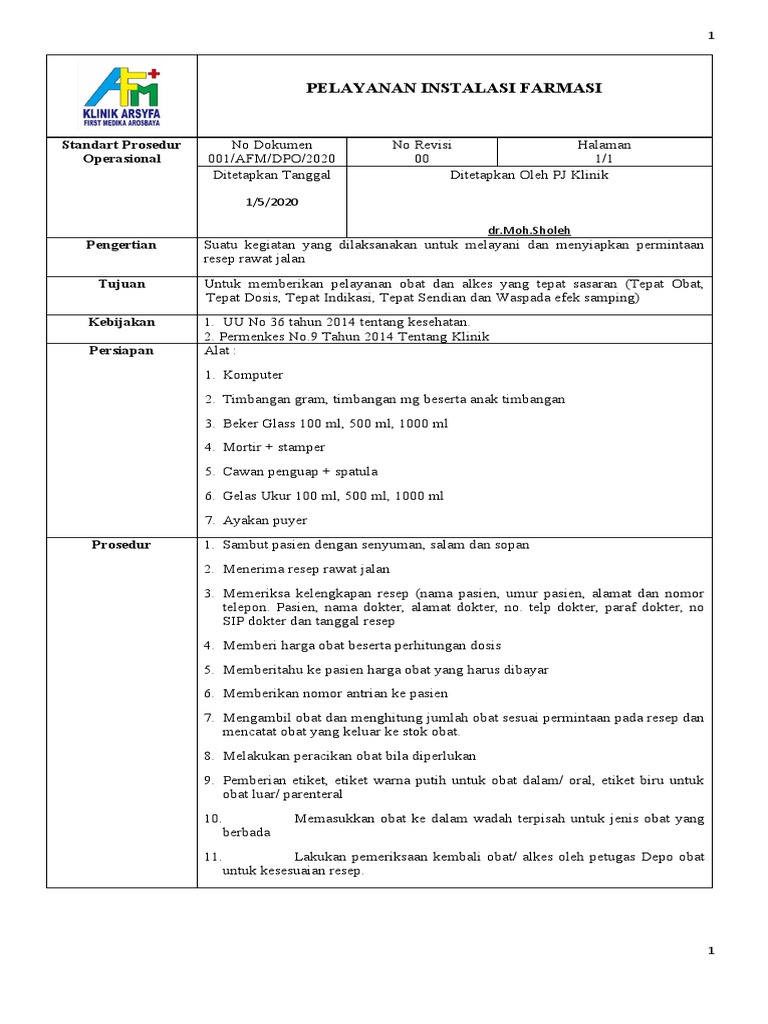 Sop Instalasi Farmasi | PDF