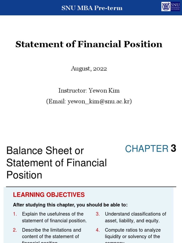 MBA Pre-Term - Ch3 - BS | PDF | Balance Sheet | Equity (Finance)