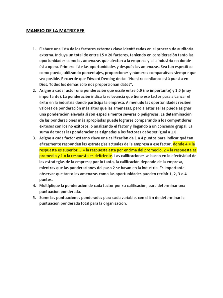 MANEJO DE LAS MATRICES EFE y EFI | PDF | Business