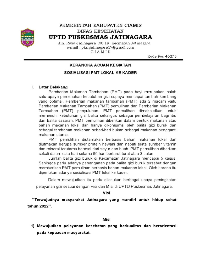 KAK Sosialisasi PMT Lokal Kader (Bulan Juni) | PDF KAK Sosialisasi PMT Lokal Kader (Bulan Juni) | PDF