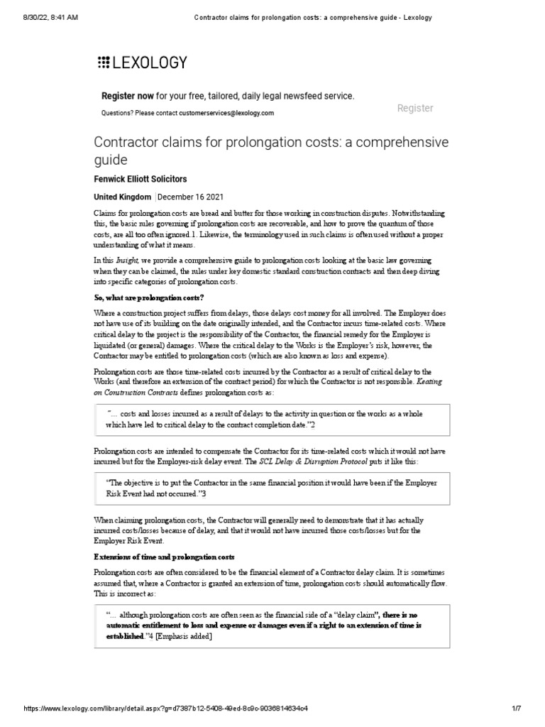 Contractor Claims For Prolongation Costs - A Comprehensive Guide ...