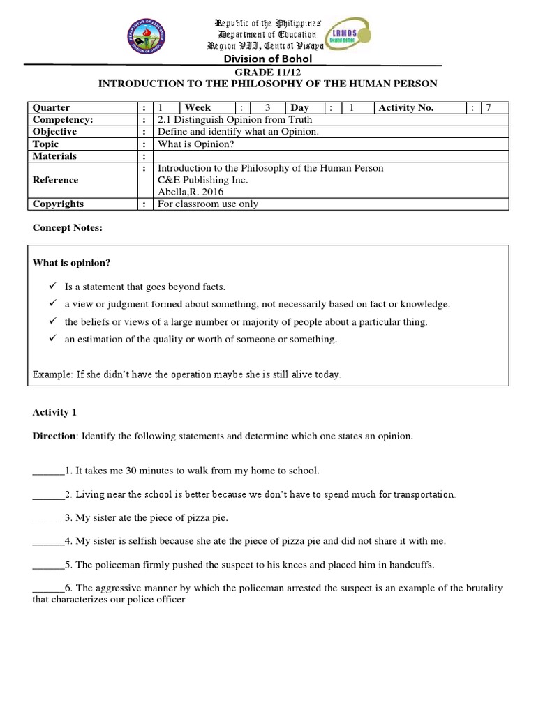 SHS - HUMSS - Intro To Philo - Week3Day1-3 | PDF | Truth | Knowledge