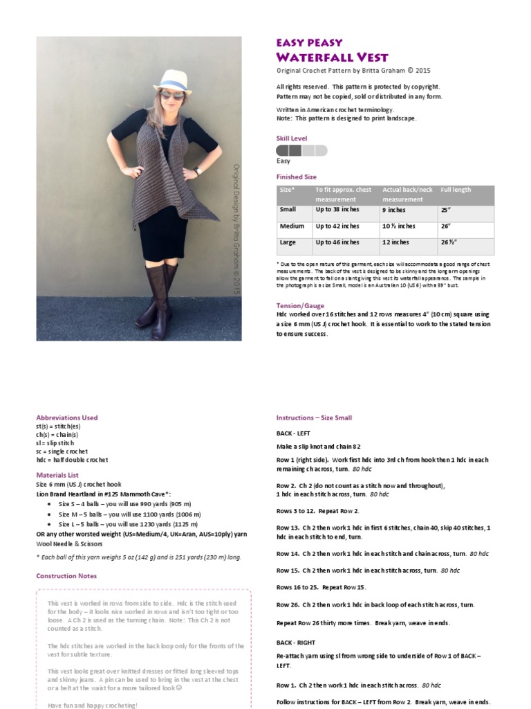 P 933 Easy Waterfall Vest Crochet Pattern | PDF | Crochet | Crafts