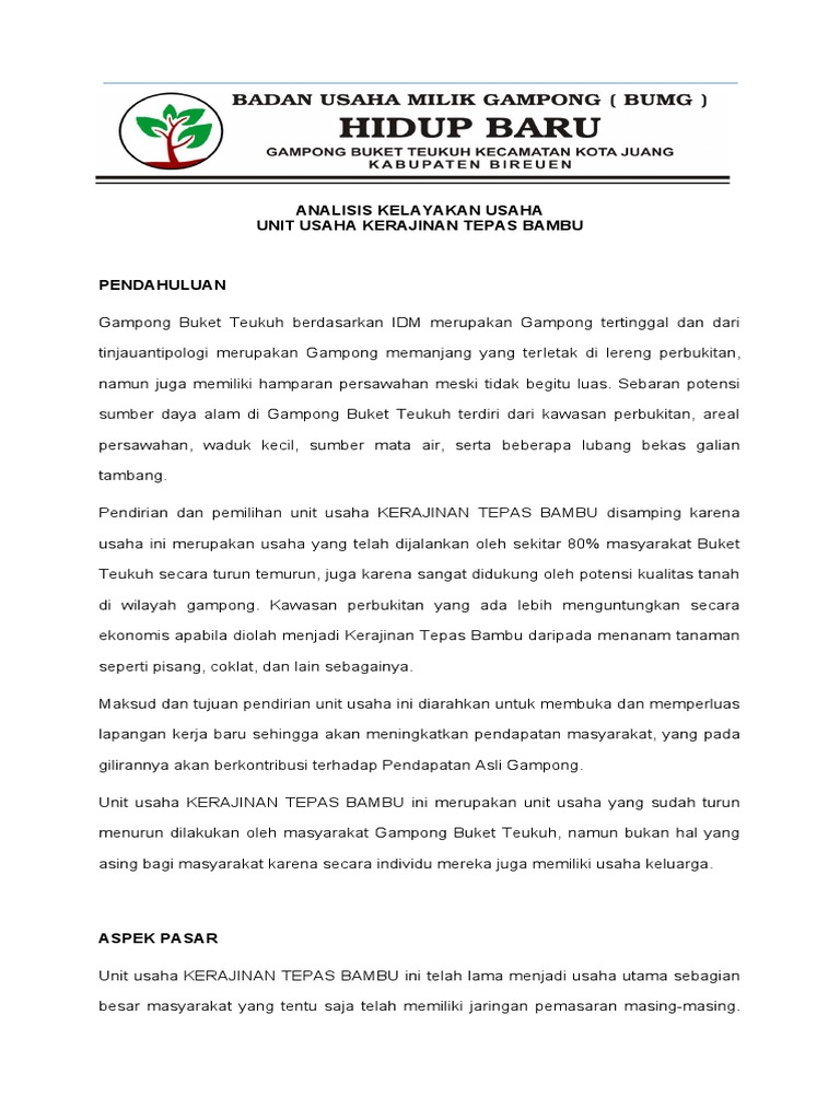 Analisis Kelayakan Usaha Kerajinan Bambu | PDF