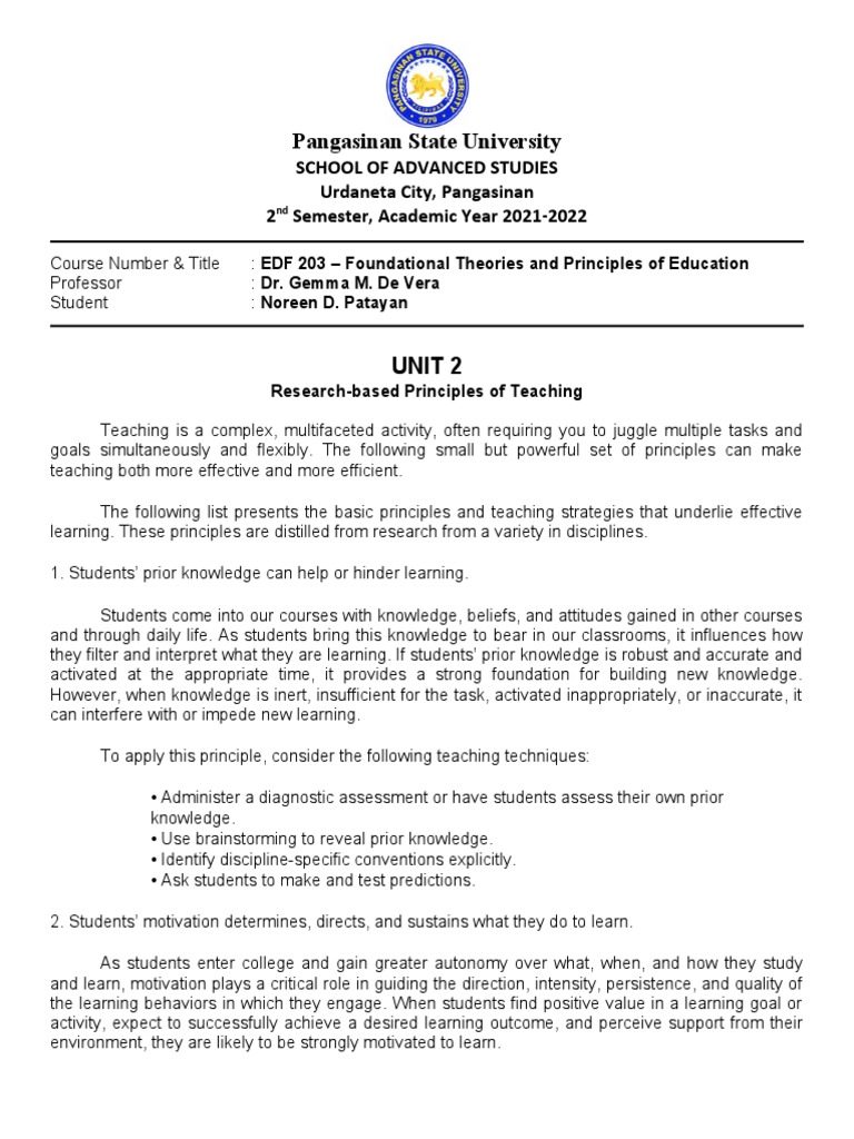 Pangasinan State University: School of Advanced Studies Urdaneta City, Pangasinan 2 Semester ...