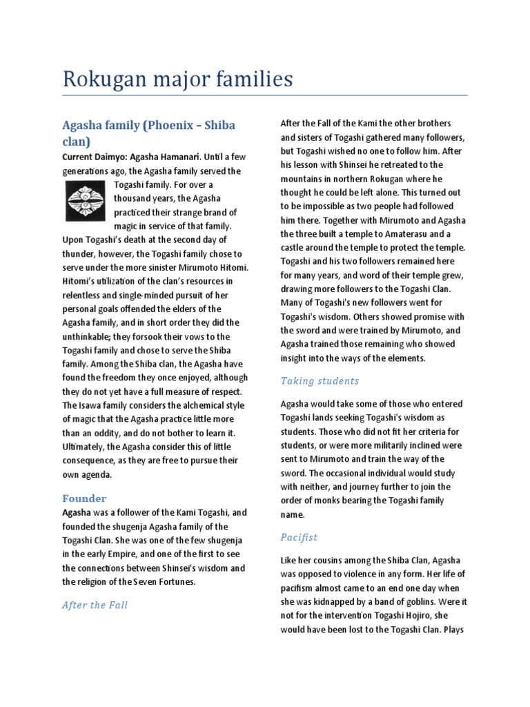 Rokugan's Agasha and Akodo Families | PDF