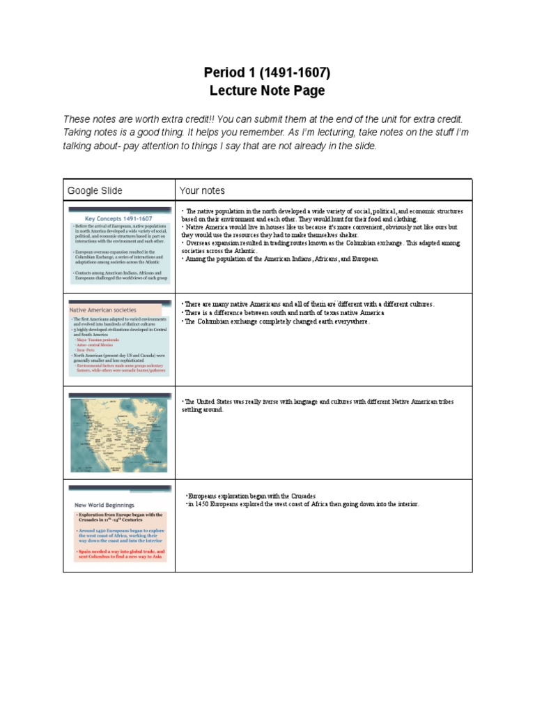 Bryan Baez - Period 1 (1491-1607) Lecture Notes | PDF | Native ...