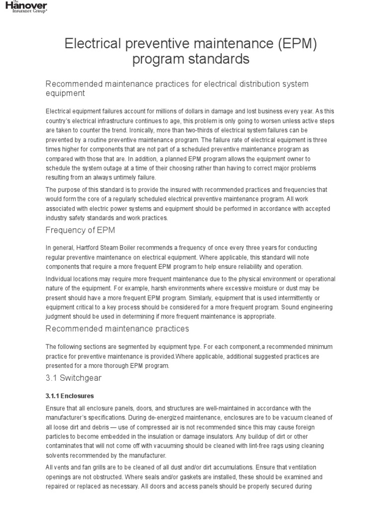 Electrical Preventive Maintenance (EPM) Program Standards - The Hanover ...