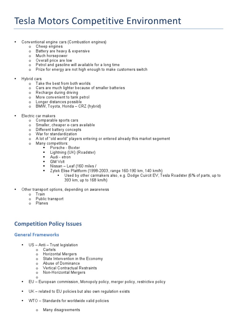 Tesla Motors Competitive Landscape Analysis | PDF | Electric Car ...