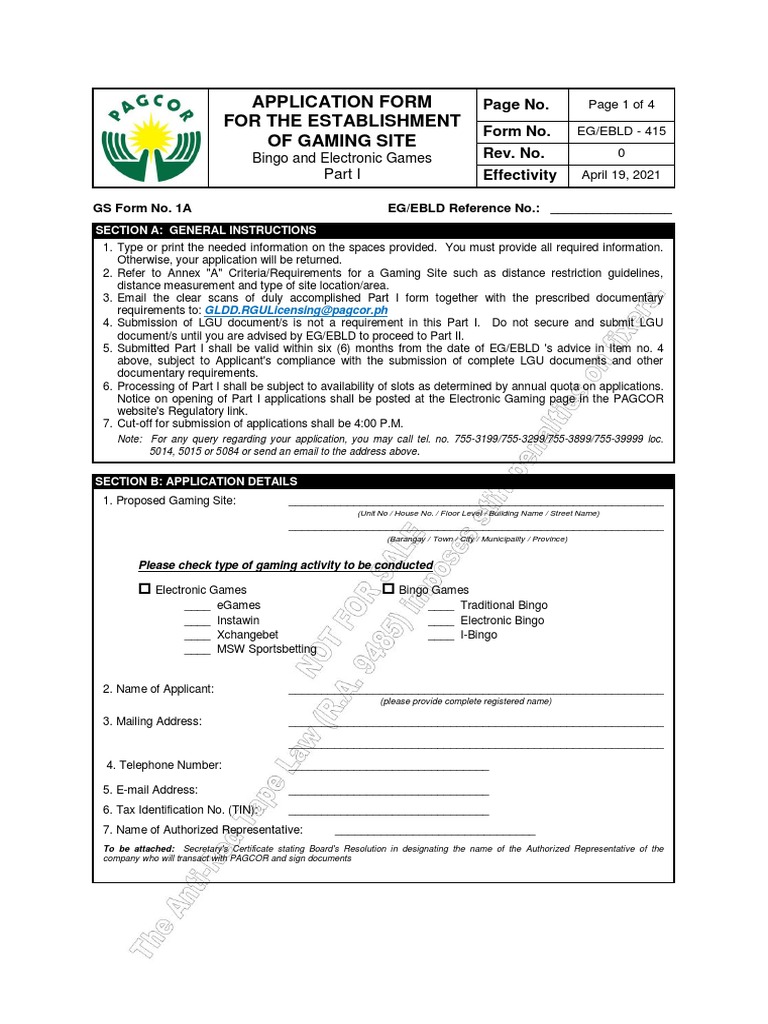 PAGCOR Gaming Site Application Form | PDF | Misrepresentation | Guarantee