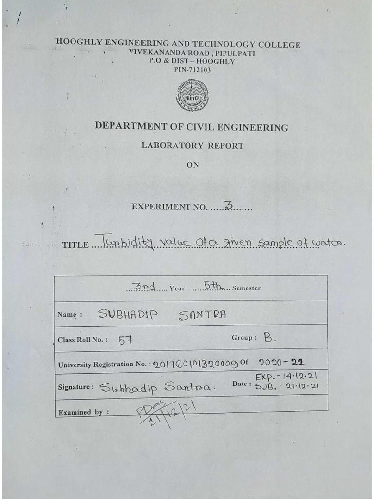 Santra Env Lab (Exp 3) | PDF