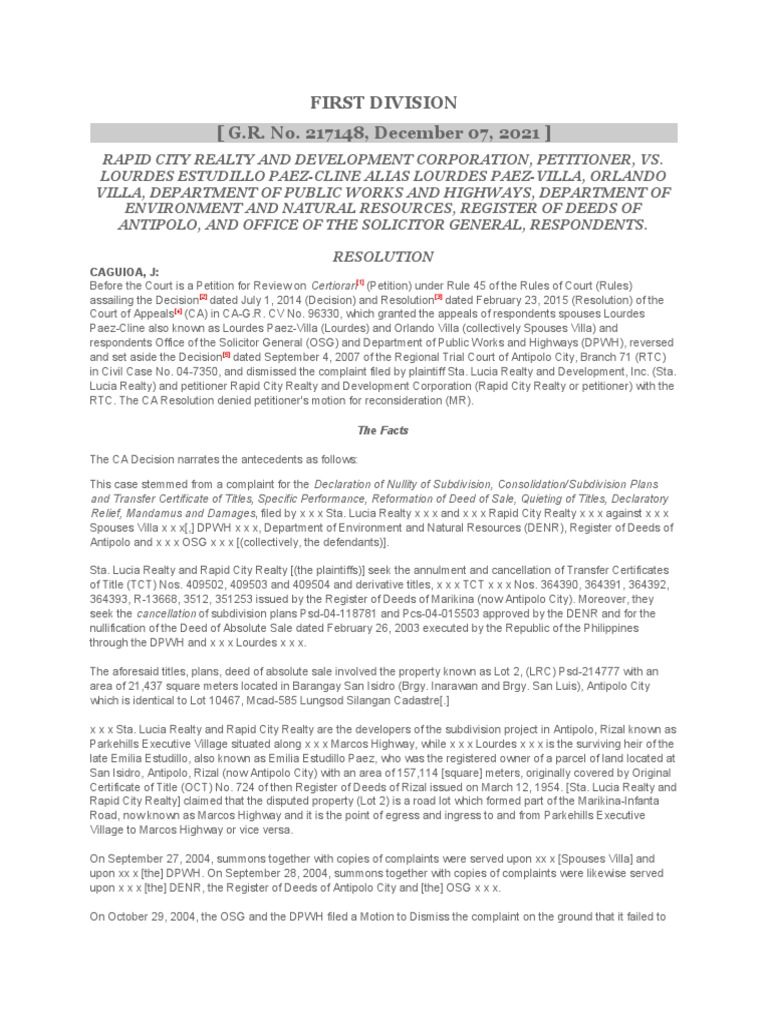 First Division (G.R. No. 217148, December 07, 2021) : Caguioa, J | PDF | Annulment | Lawsuit