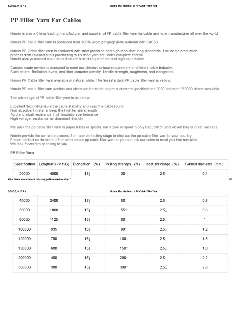 PP Cable Filler Yarn | PDF | Yarn | Fibers