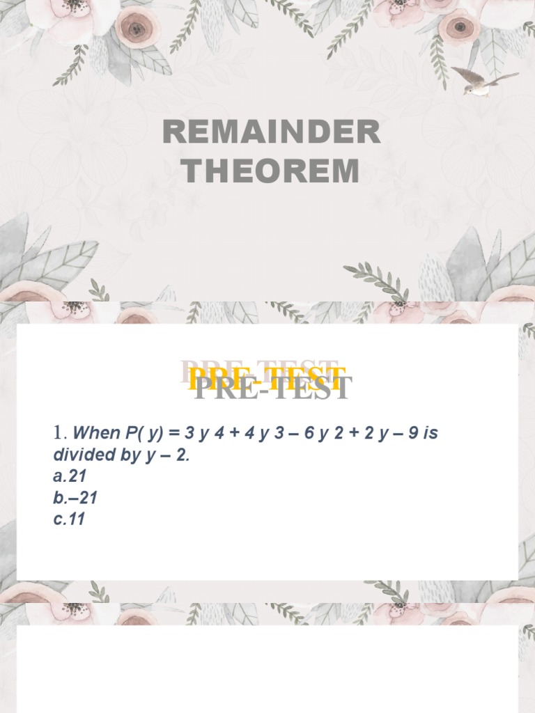 Remainder Theorem | Download Free PDF | Factorization | Mathematical Analysis