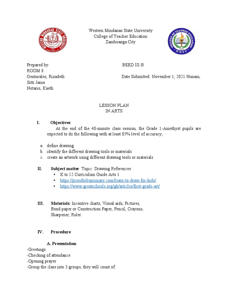 I. Objectives: - To - Draw - For - Kids/ - Grade - Art | PDF | Teachers | Lesson Plan