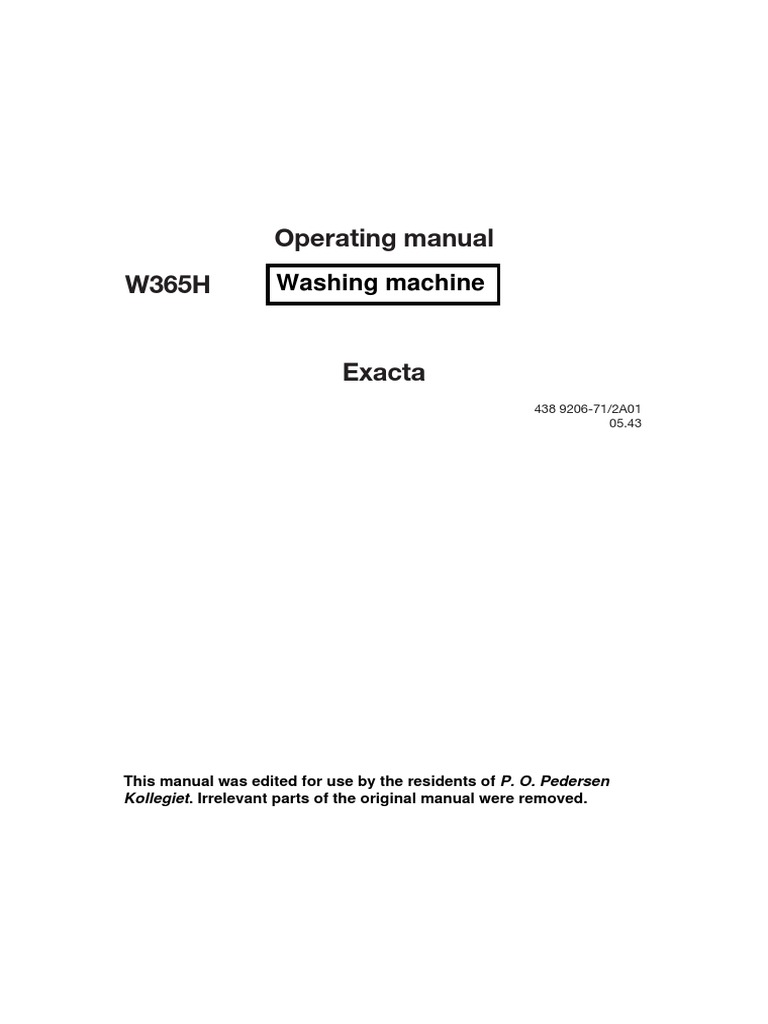 Operating Manual W365H, W375H/N, W385N/M, W3105H/N/M, W3130H/N/M ...