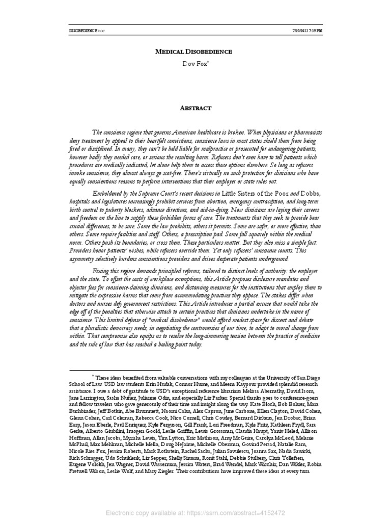 Dov Fox: Edical Isobedience | PDF | Finance & Money Management | Social ...