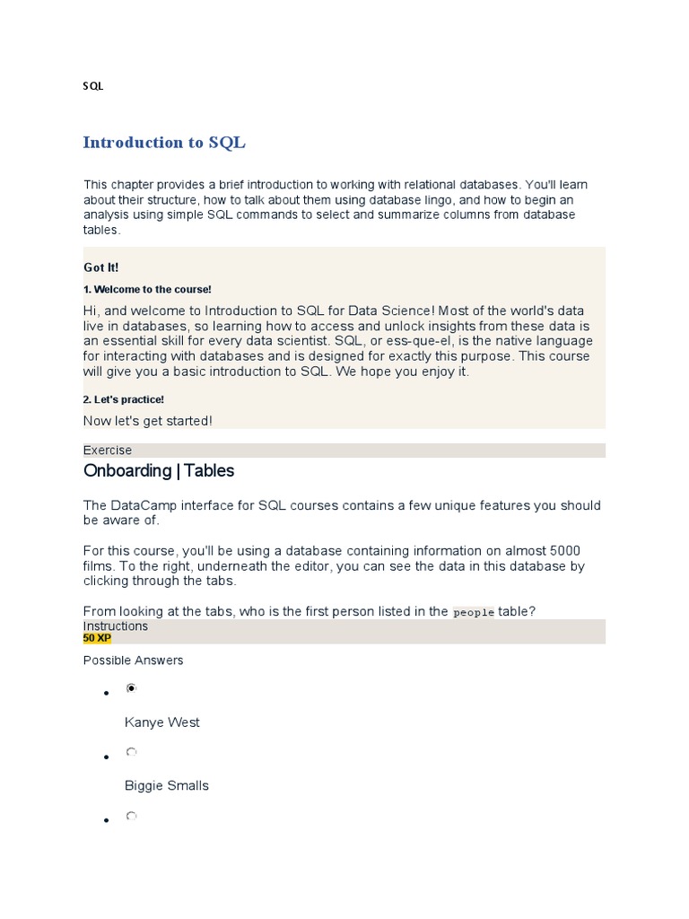 Introduction To SQL: Onboarding - Tables | PDF | Table (Database ...