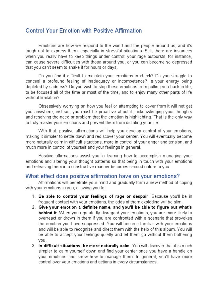 Master Emotions with Positive Affirmations | PDF | Emotions | Feeling