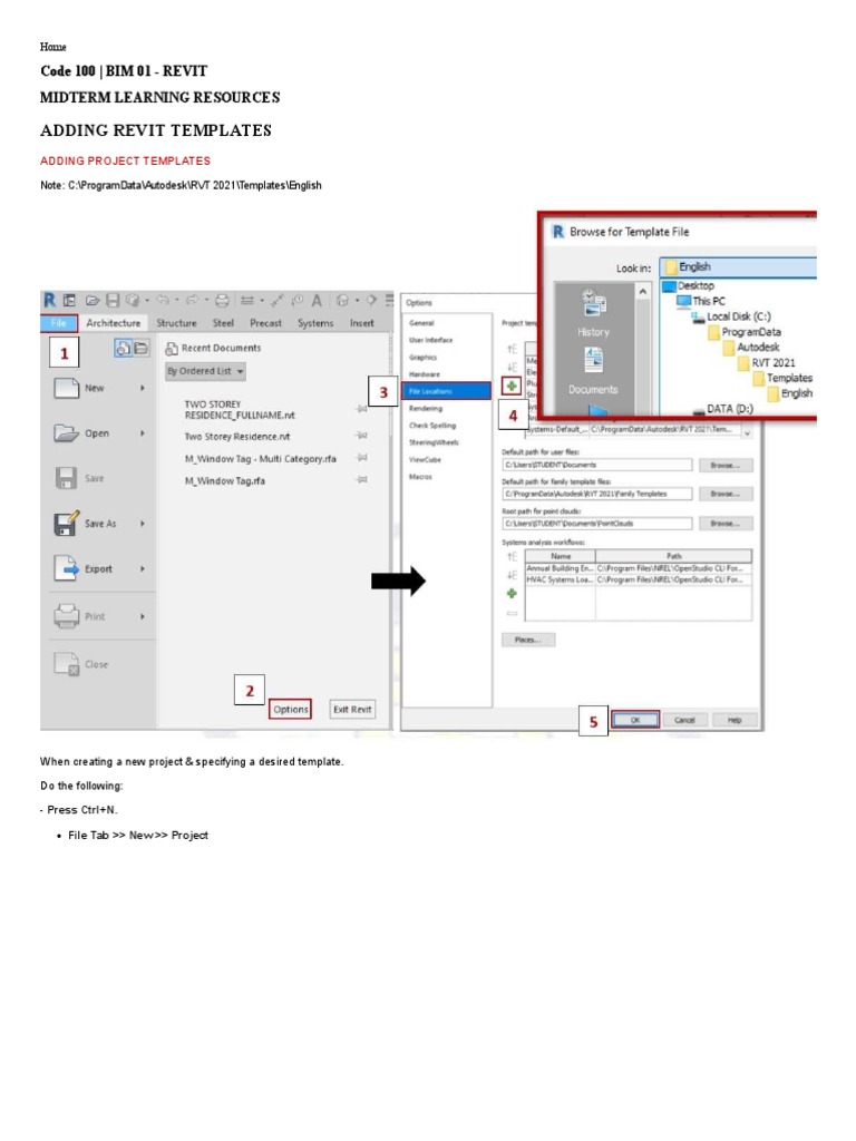 Adding Revit Templates: Midterm Learning Resources | PDF | Autodesk ...