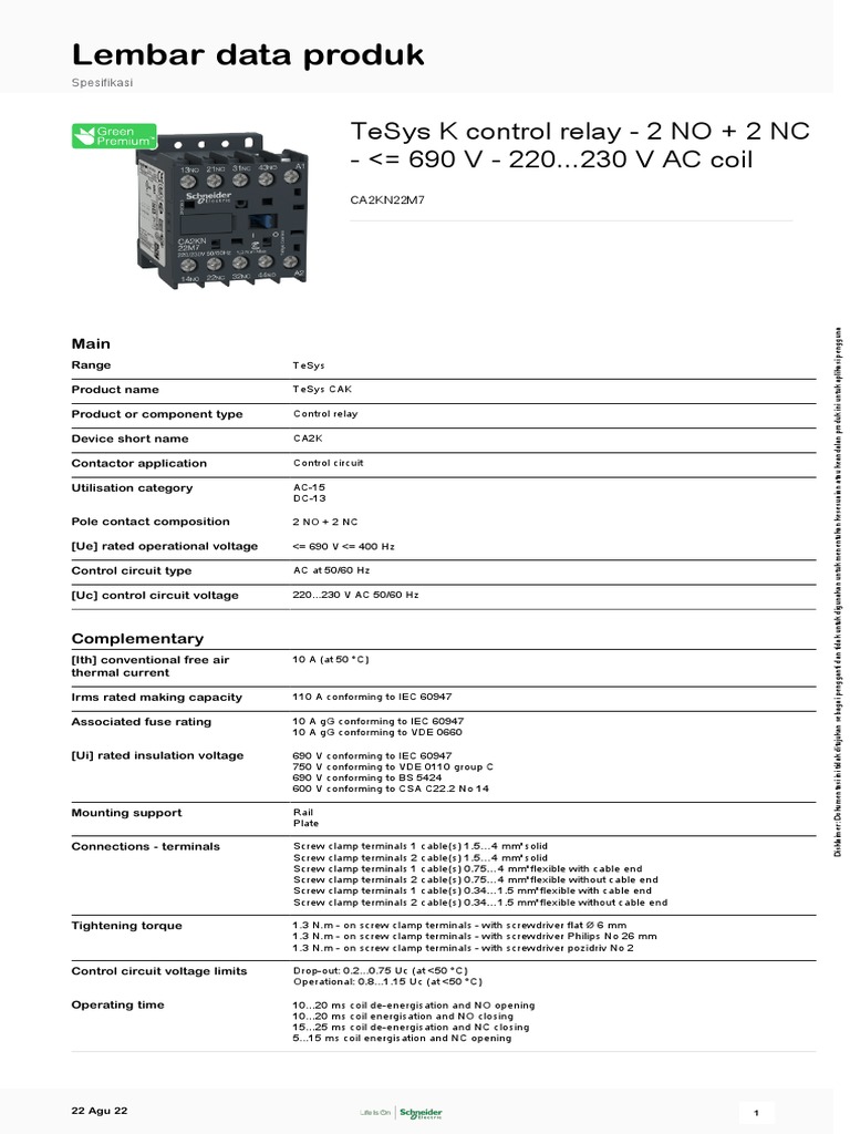 TeSys Control Relays - CA2KN22M7 | PDF | Relay | Components
